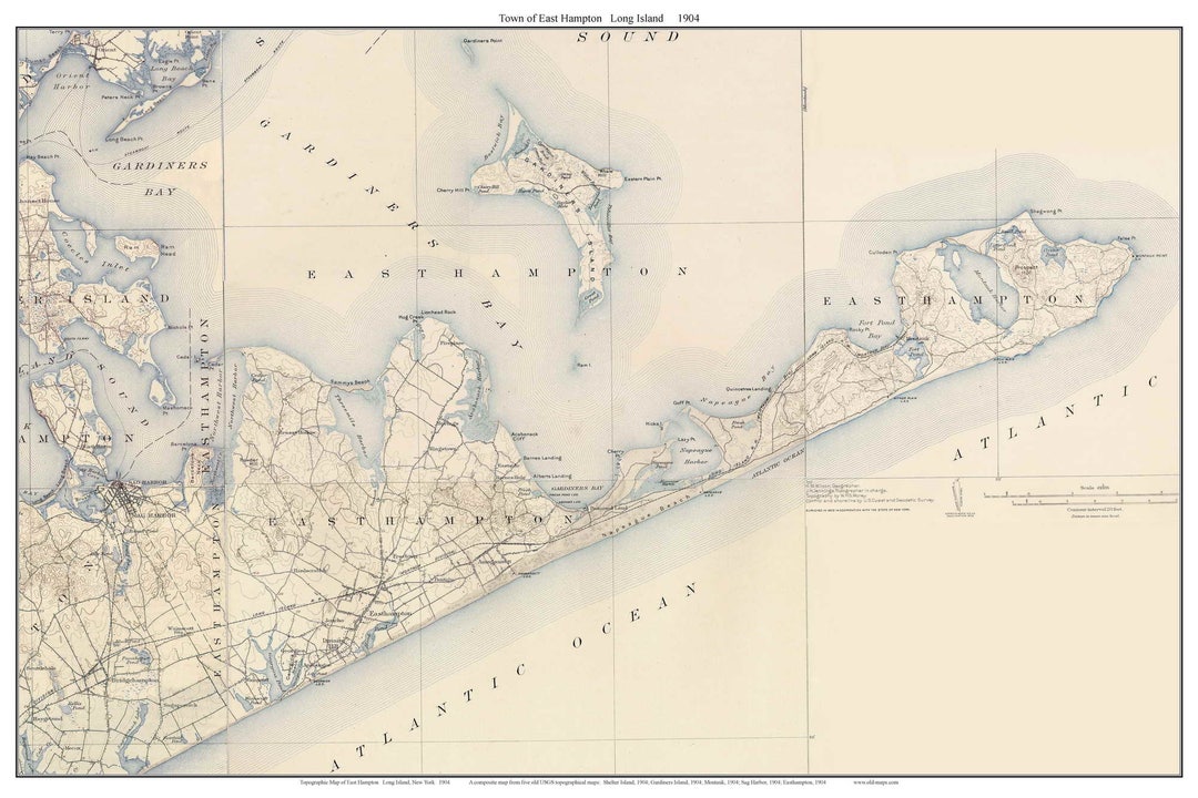 East Hampton 1904 Long Island, New York - Old USGS Topo Map Custom ...