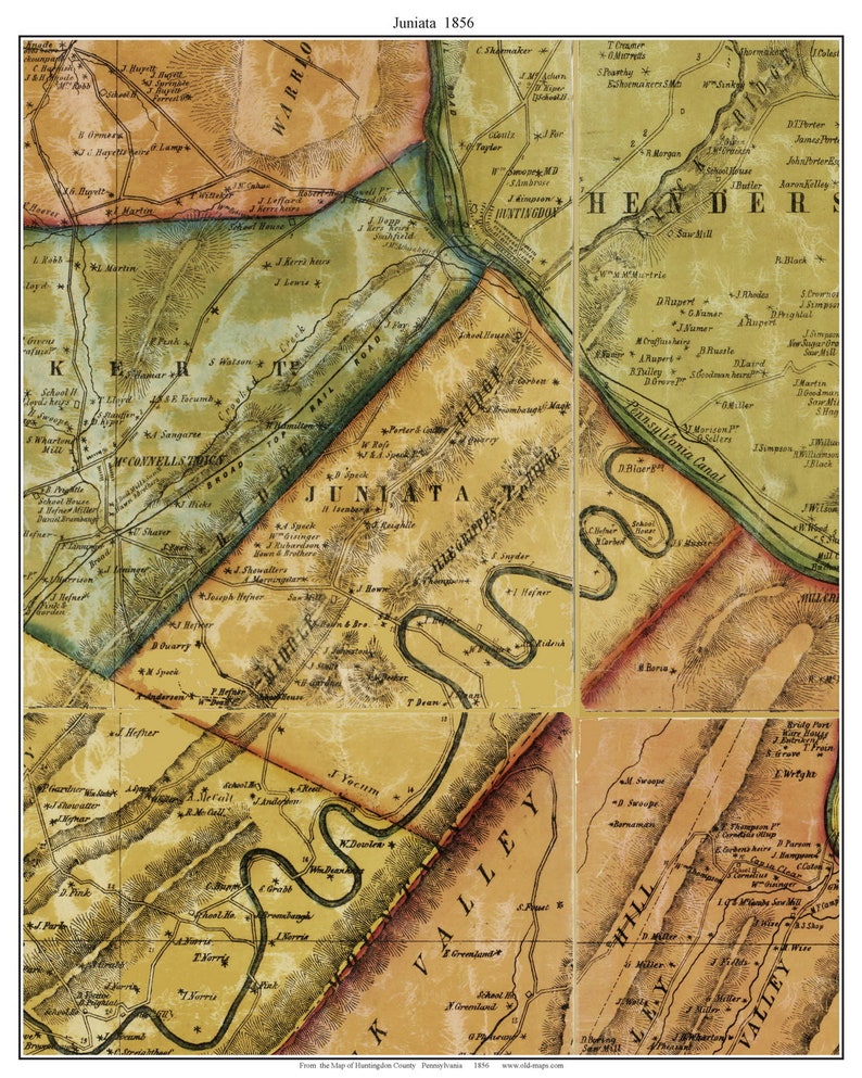 Juniata 1856 Old Town Map With Homeowner Names Pennsylvania - Etsy