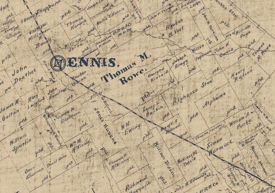 Ellis County Texas 1889 Old Wall Map Reprint With Land - Etsy