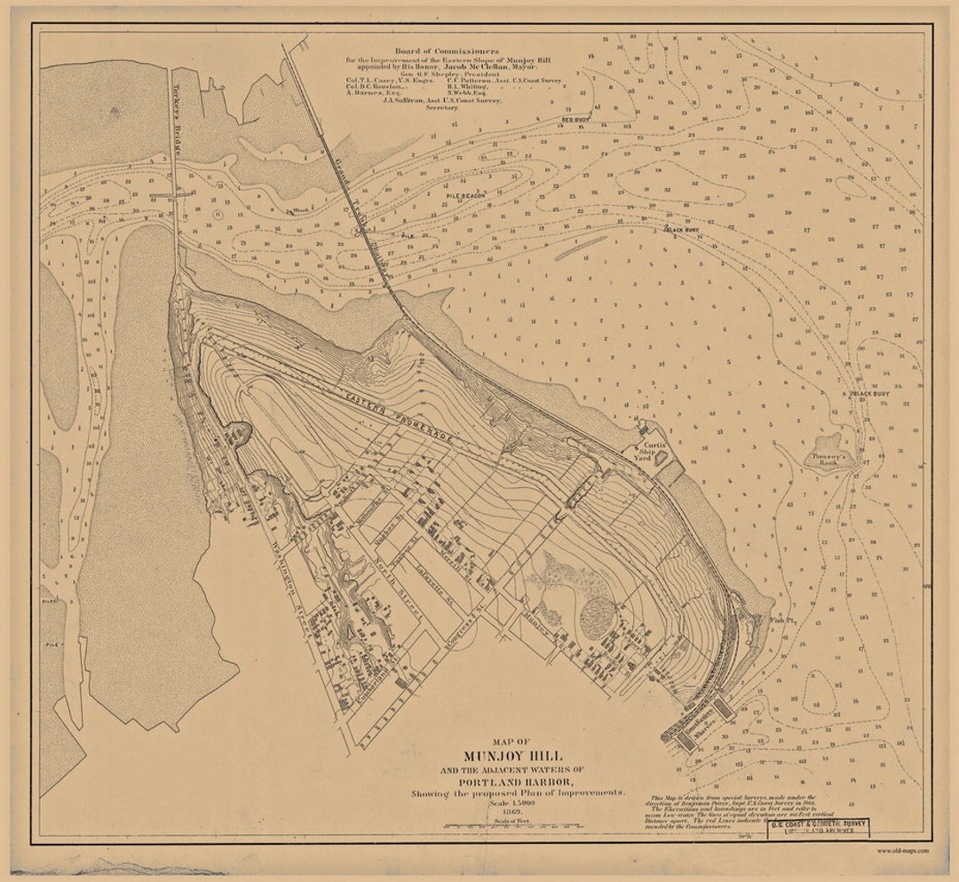 Munjoy Hill, Portland Harbor, Pomroy's Rock, Curtis Ship Yard Maine ...