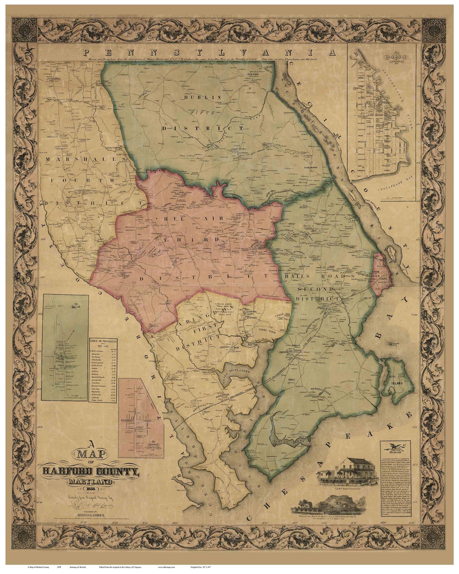Harford County, Maryland 1858 by Jennings & Herrick - Old Wall Map ...