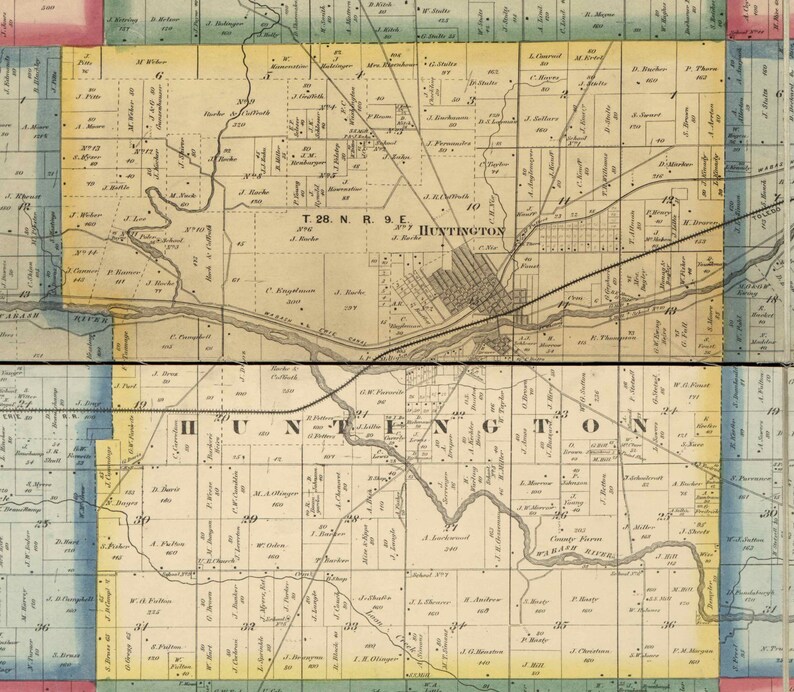 Huntington County Indiana 1866 - Old Wall Map Reprint With Homeowner ...