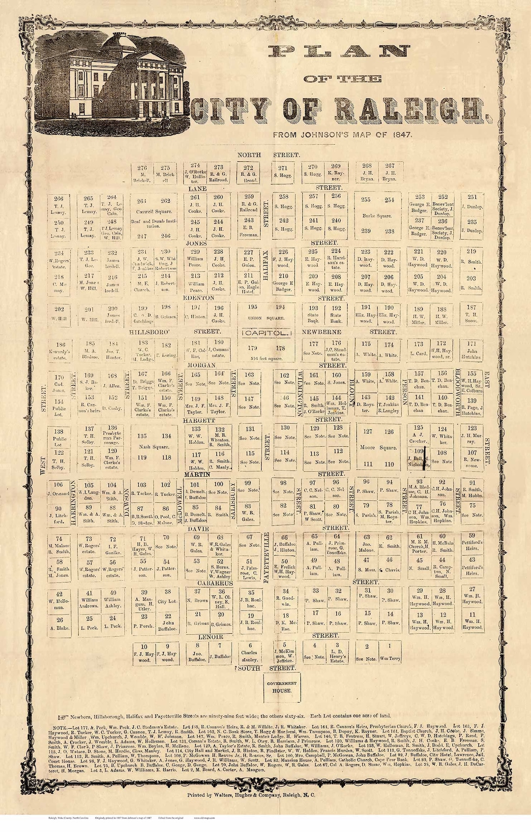Raleigh 1867 Reprint of a 1847 Map North Carolina Old Map Reprint - NC ...