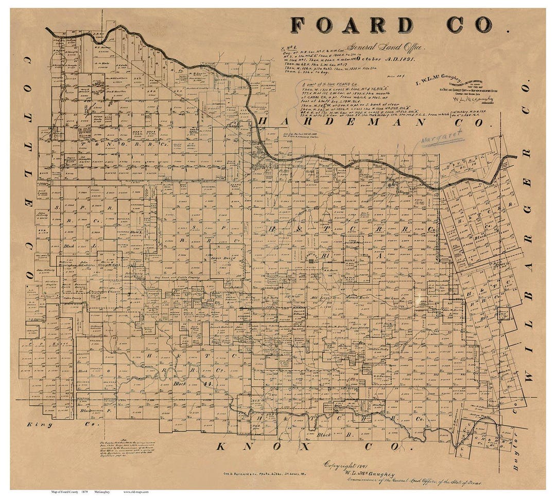 Foard County, Texas - 1891 - Old Wall Map Reprint With Land Owners ...