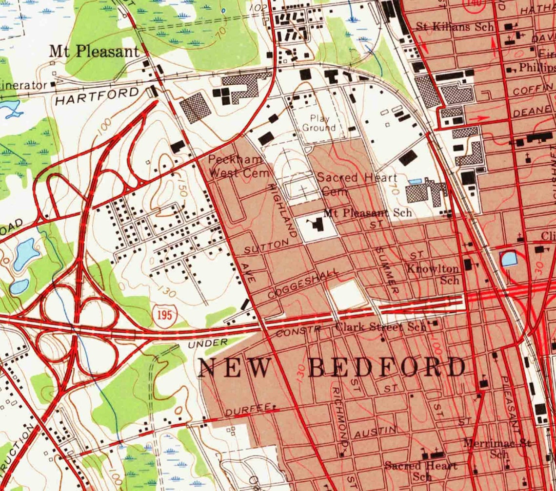 New Bedford Coastline 1964 Old Topo Map custom Composite - Etsy