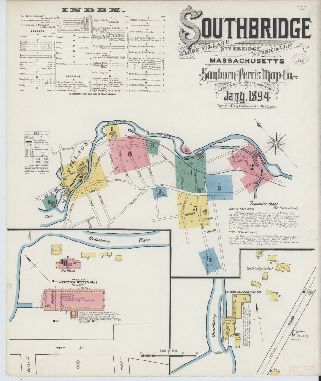 Southbridge 1894 Old Map Fire Insurance MA Massachusetts - Reprint - Etsy