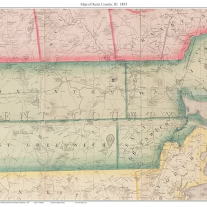 Kent County, Rhode Island - 1855 Old Map Homeowner Names Custom Reprint ...