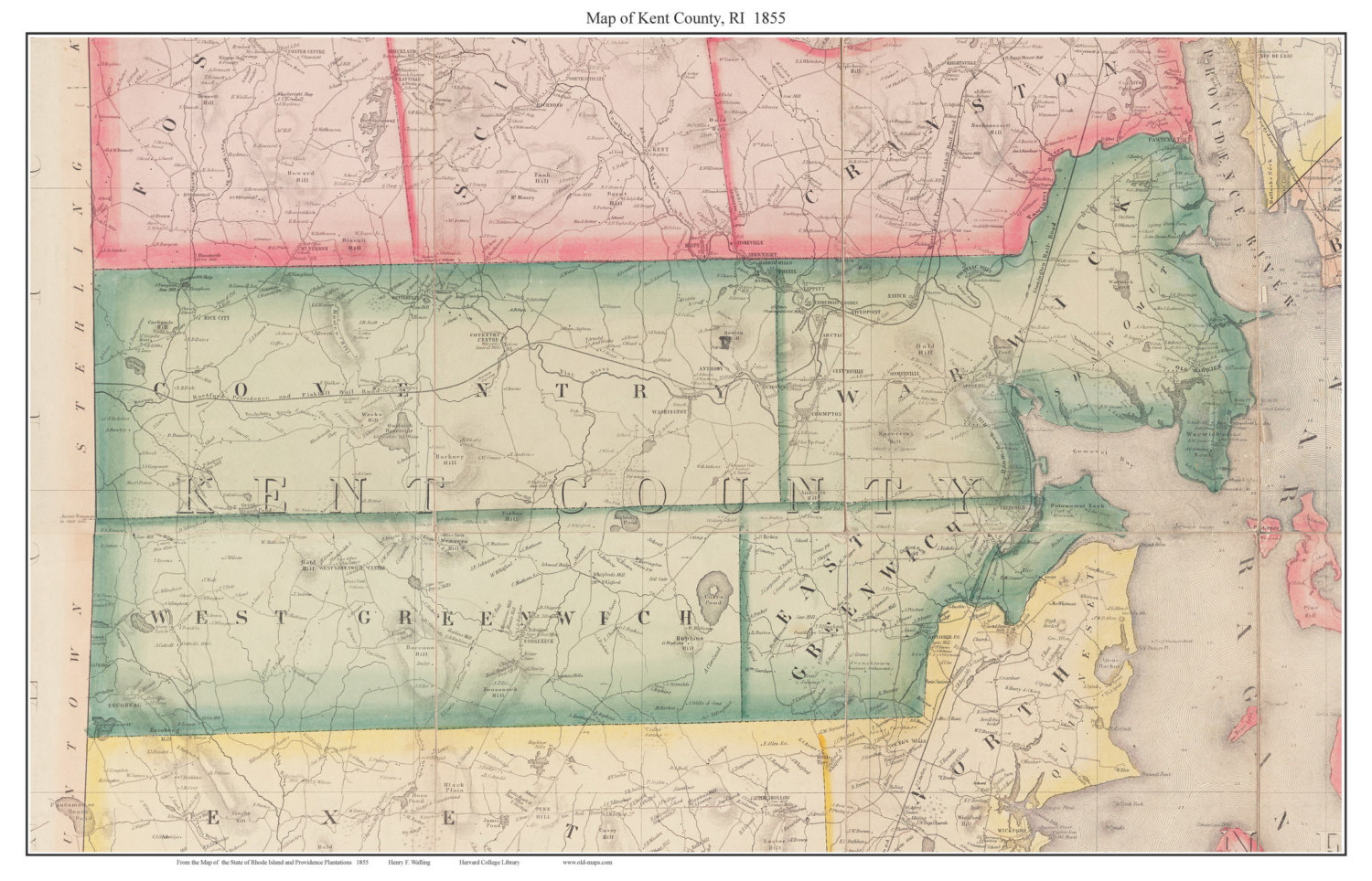 Kent County Rhode Island 1855 Old Map Homeowner Names | Etsy
