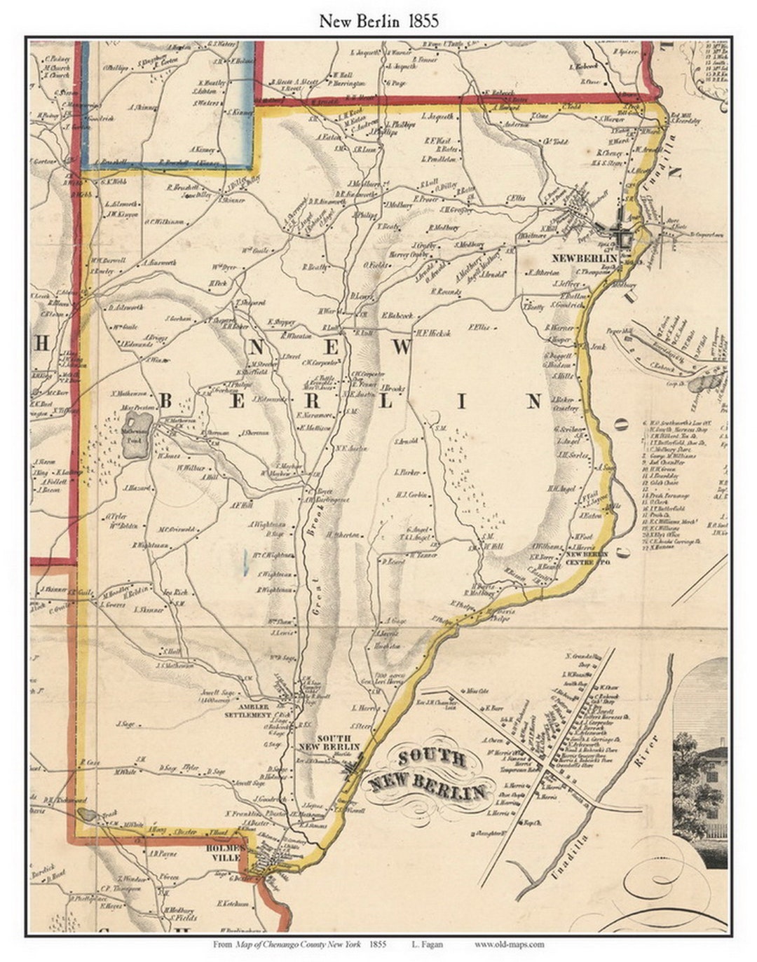 New Berlin 1855 Old Town Map With Homeowner Names New York Amelee ...
