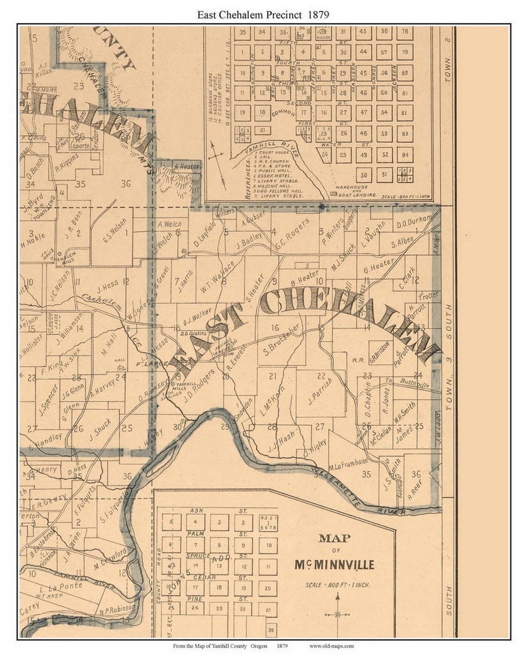 East Chehalem Precinct 1879 Old Town Map With Homeowner Names - Oregon ...