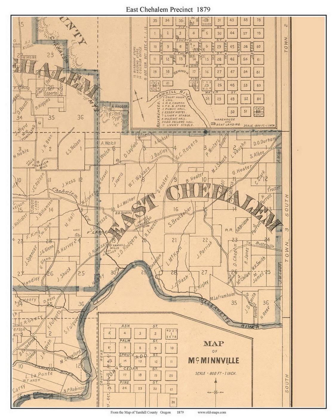 East Chehalem Precinct 1879 Old Town Map With Homeowner Names - Oregon ...