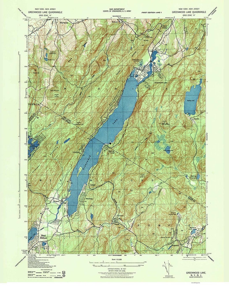 Greenwood Lake 1943 Old Topo Map Edited Reprint of the - Etsy Greenwood Lake 1943 Old Topo Map Edited Reprint of the - Etsy