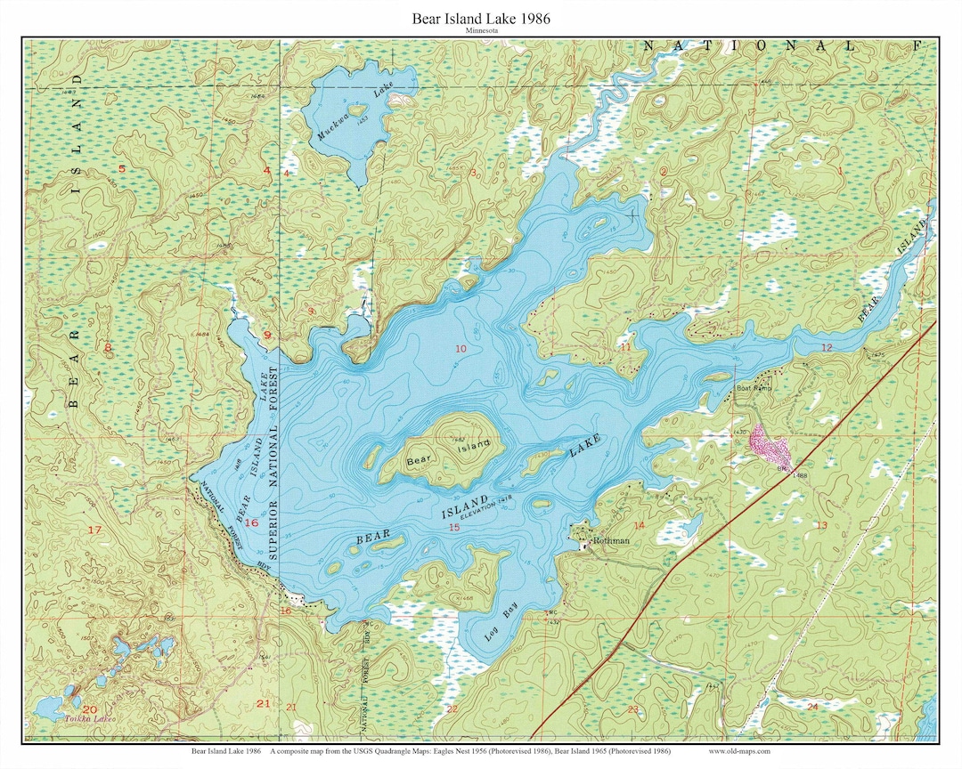 Bear Island Lake - 1986 Map - Old Topographic USGS Custom Composite ...