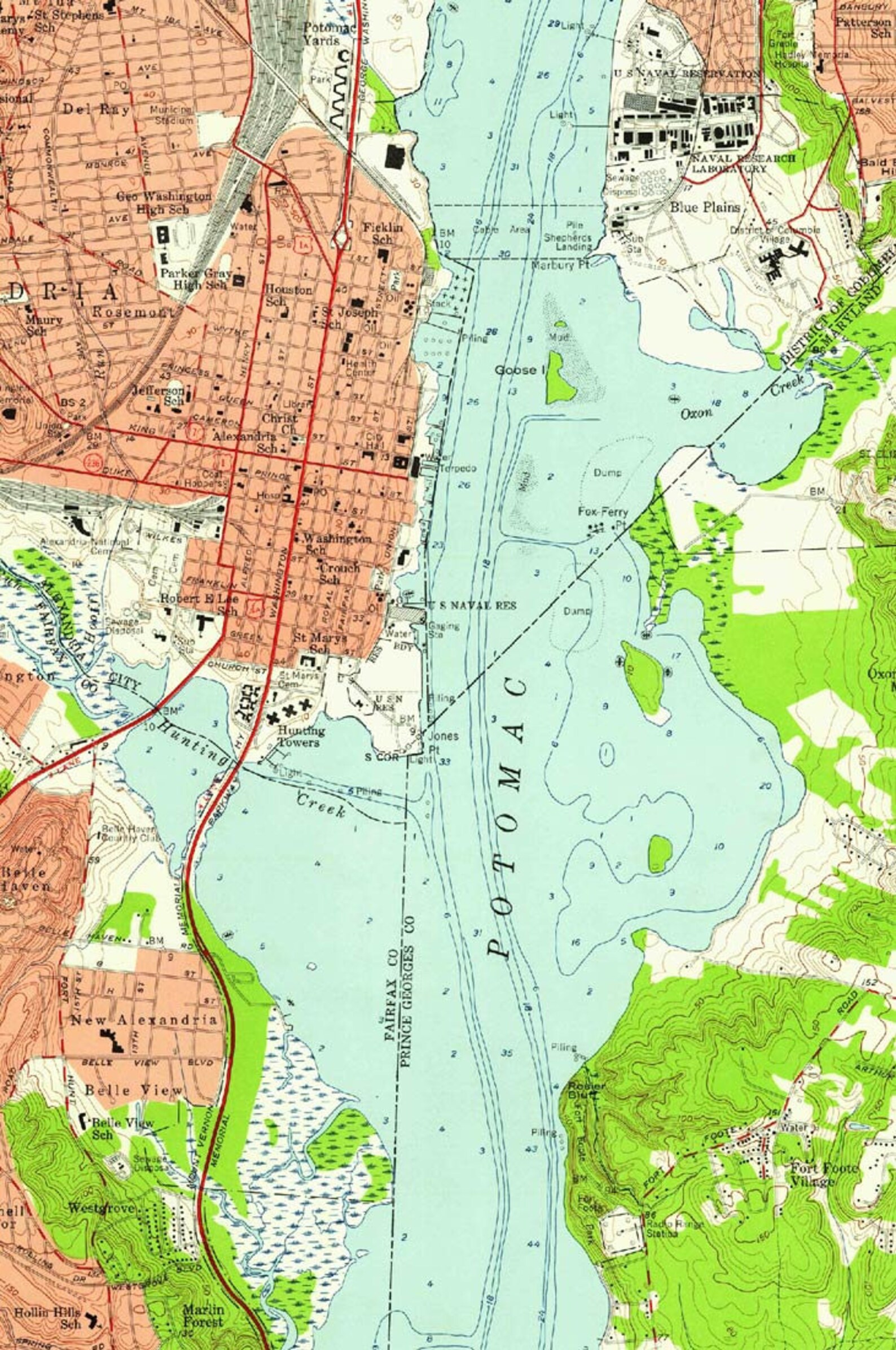 Washington DC Area 1956 Old Topographic Map USGS Custom | Etsy