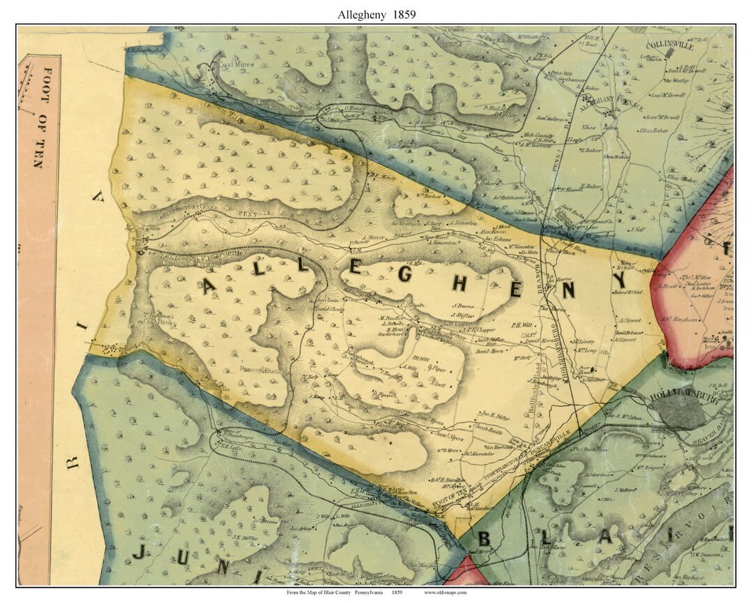 Allegheny Township 1859 Old Town Map With Homeowner Names Pennsylvania ...