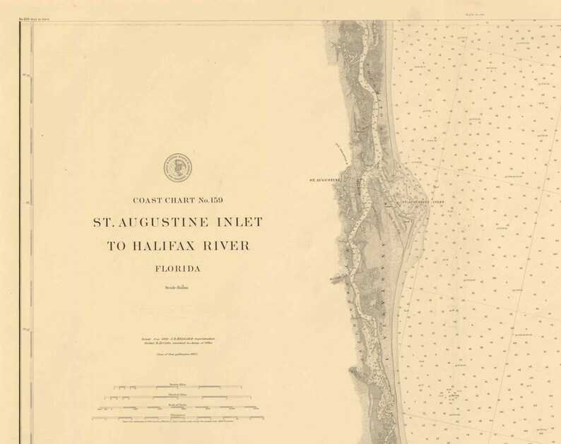 St Augustine Inlet to Halifax River 1893 Nautical Map - Etsy