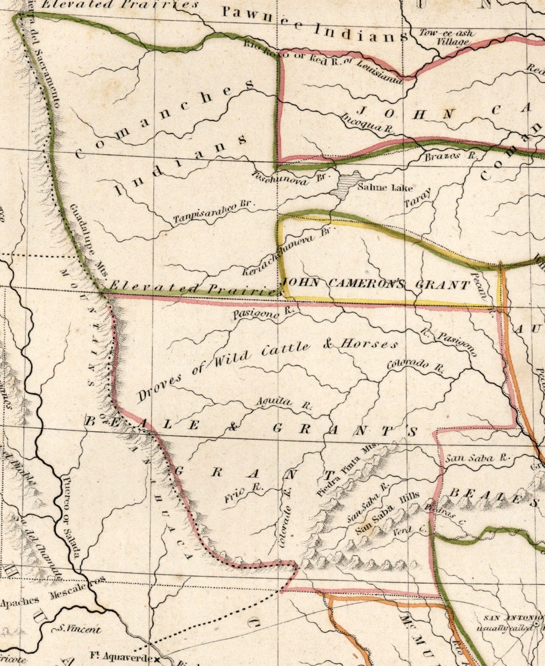 Texas 1835 State Map - Bradford - Indian Territories and Land Grants ...