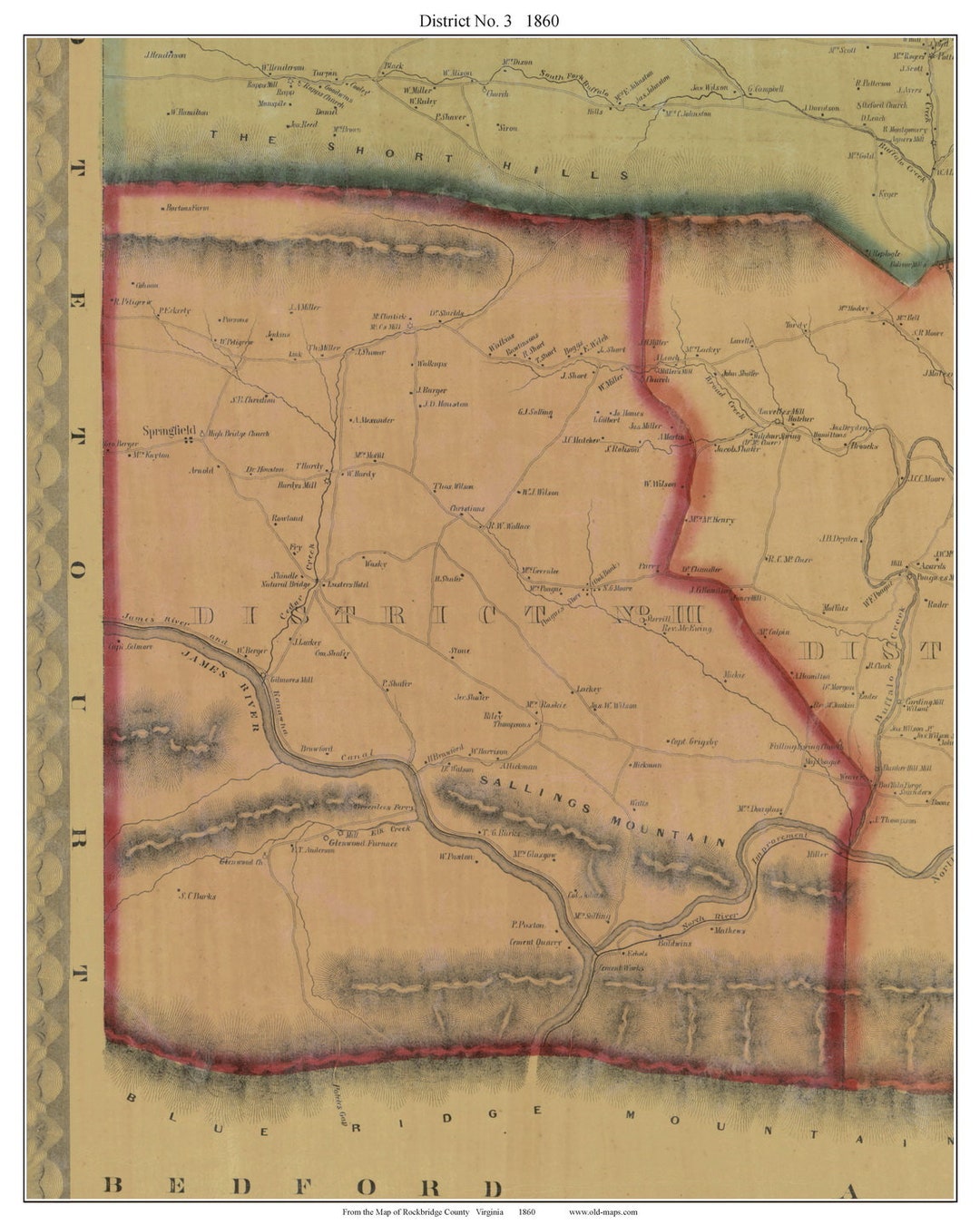 District No. 3 1860 Old Town Map With Homeowner Names - Reprint ...