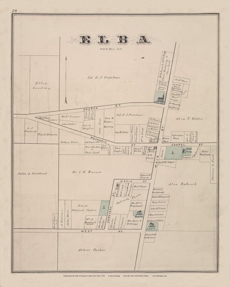 Elba Village 1876 - Old Town Map Reprint, Genesee County, New York ...