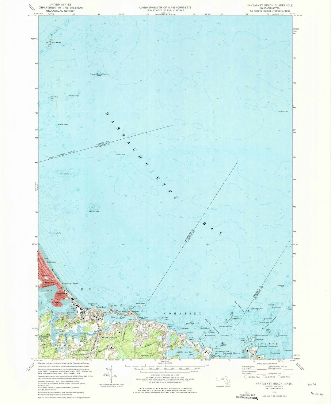 Nantasket Beach 1974 1975 Old Topo Map Whitehead Cohasset Hull 7x7 USGS ...