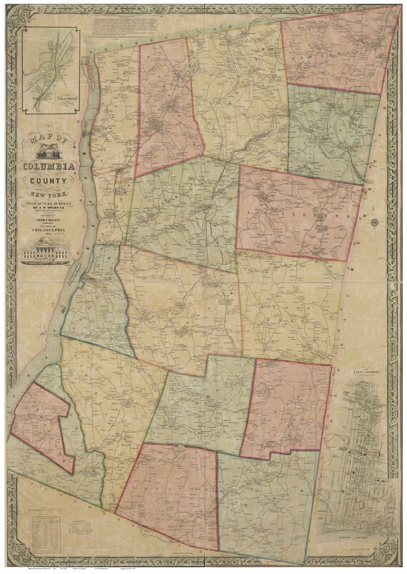Columbia County New York 1851 Old Wall Map Reprint With | Etsy