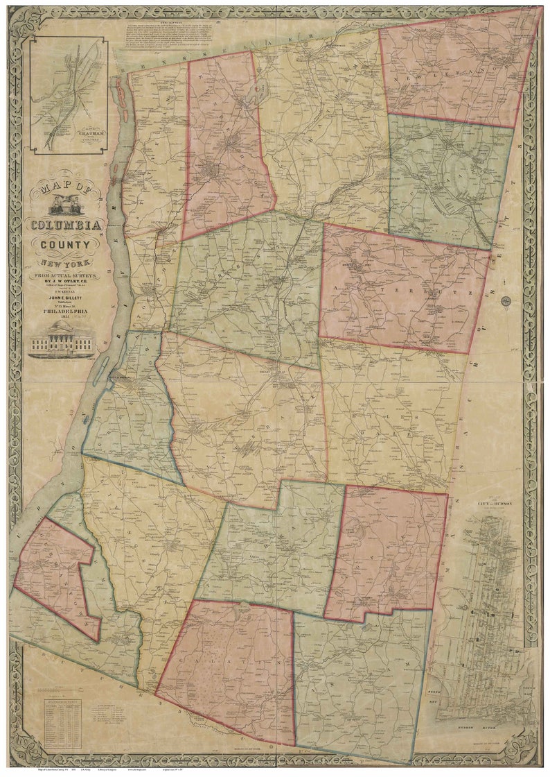 Columbia County New York 1851 Old Wall Map Reprint With | Etsy