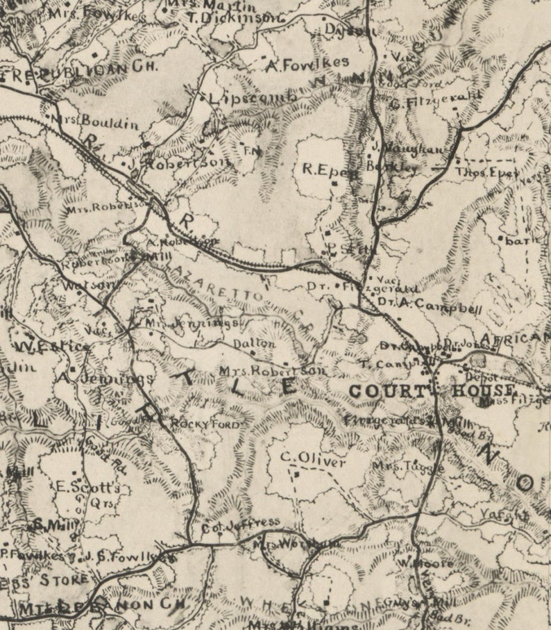 Nottoway County Virginia 1864 Old Wall Map With | Etsy