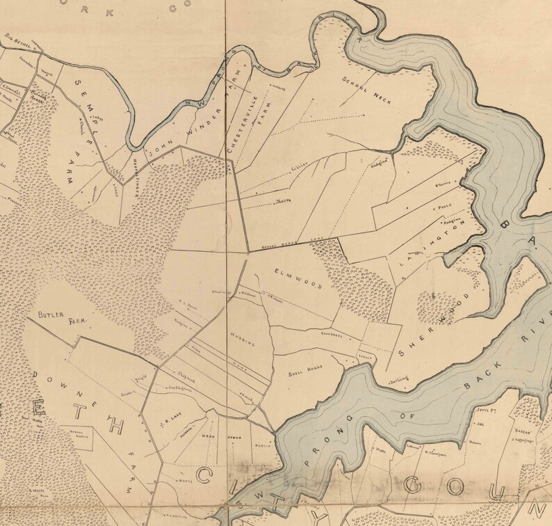 Elizabeth City County Virginia 1892 Old Wall Map With Homeowner Names ...
