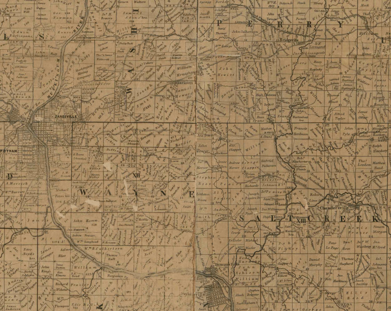 Muskingum County Ohio 1852 Old Wall Map Reprint with | Etsy
