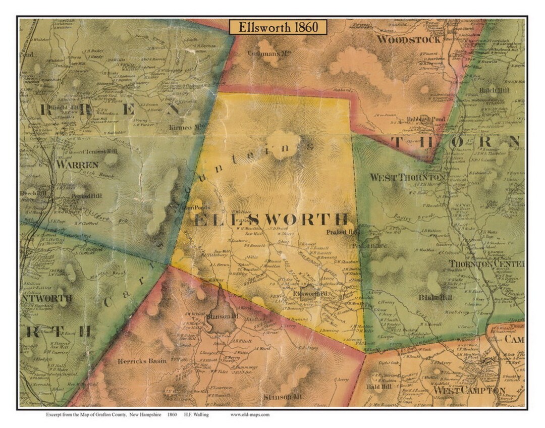 Ellsworth 1860 Old Town Map With Homeowner Names New Hampshire - Etsy