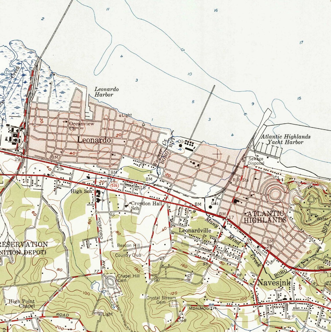 Sandy Hook 1954 Old Topographic Map USGS Custom Composite Reprint New ...
