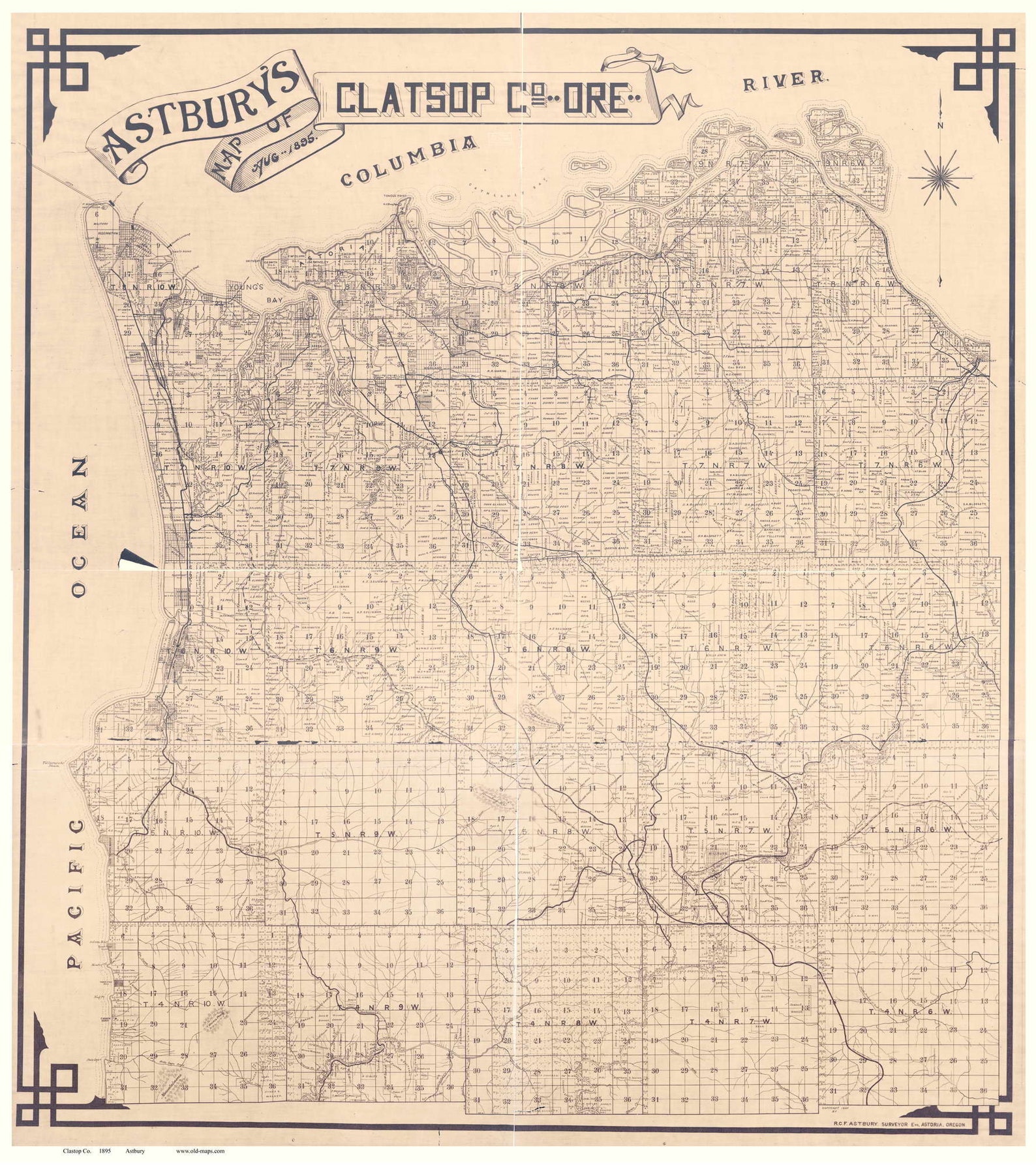Clatsop County Oregon 1895 - Old Wall Map - Reprint - Etsy