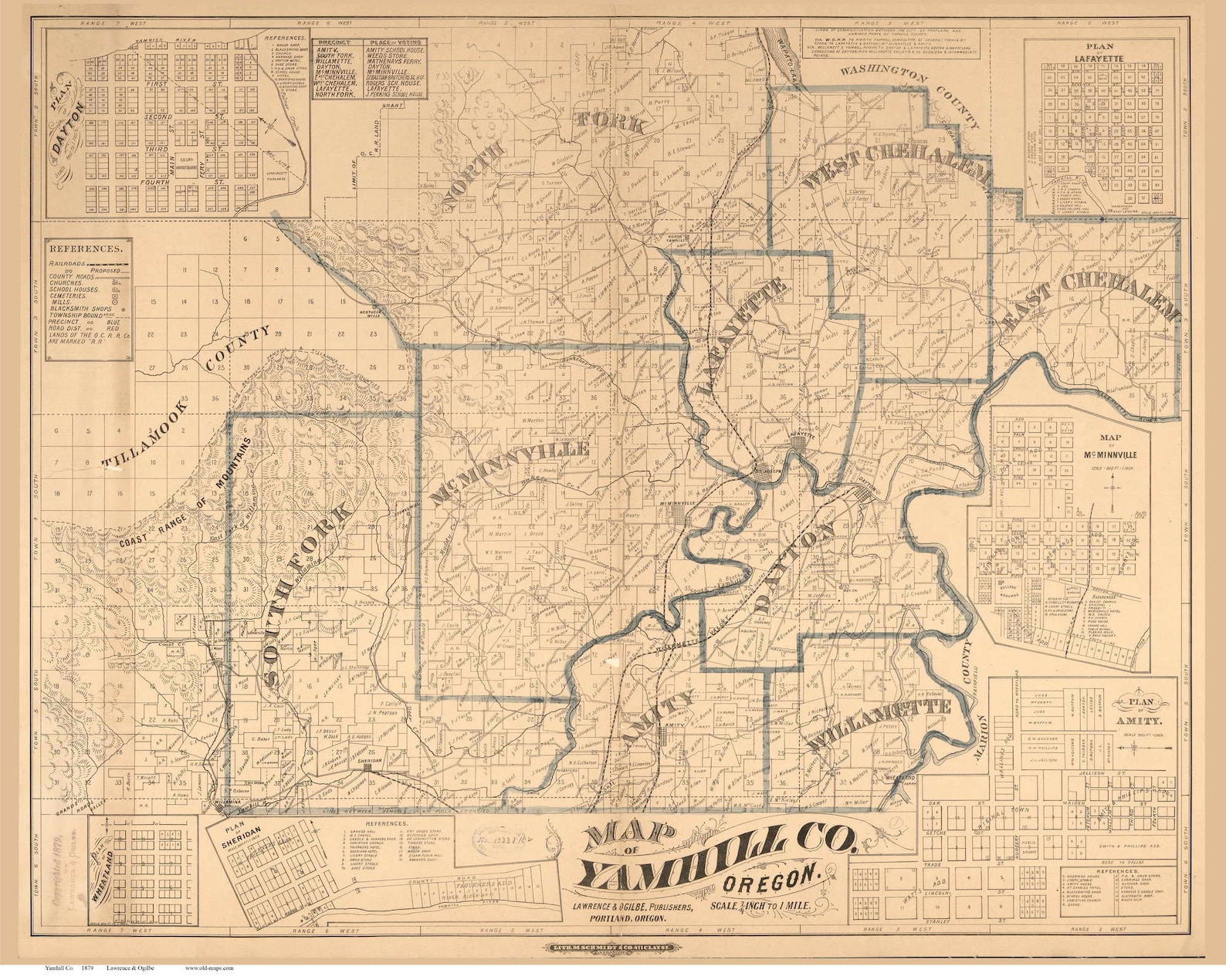 Yamhill County Oregon 1879 Old Wall Map Reprint - Etsy