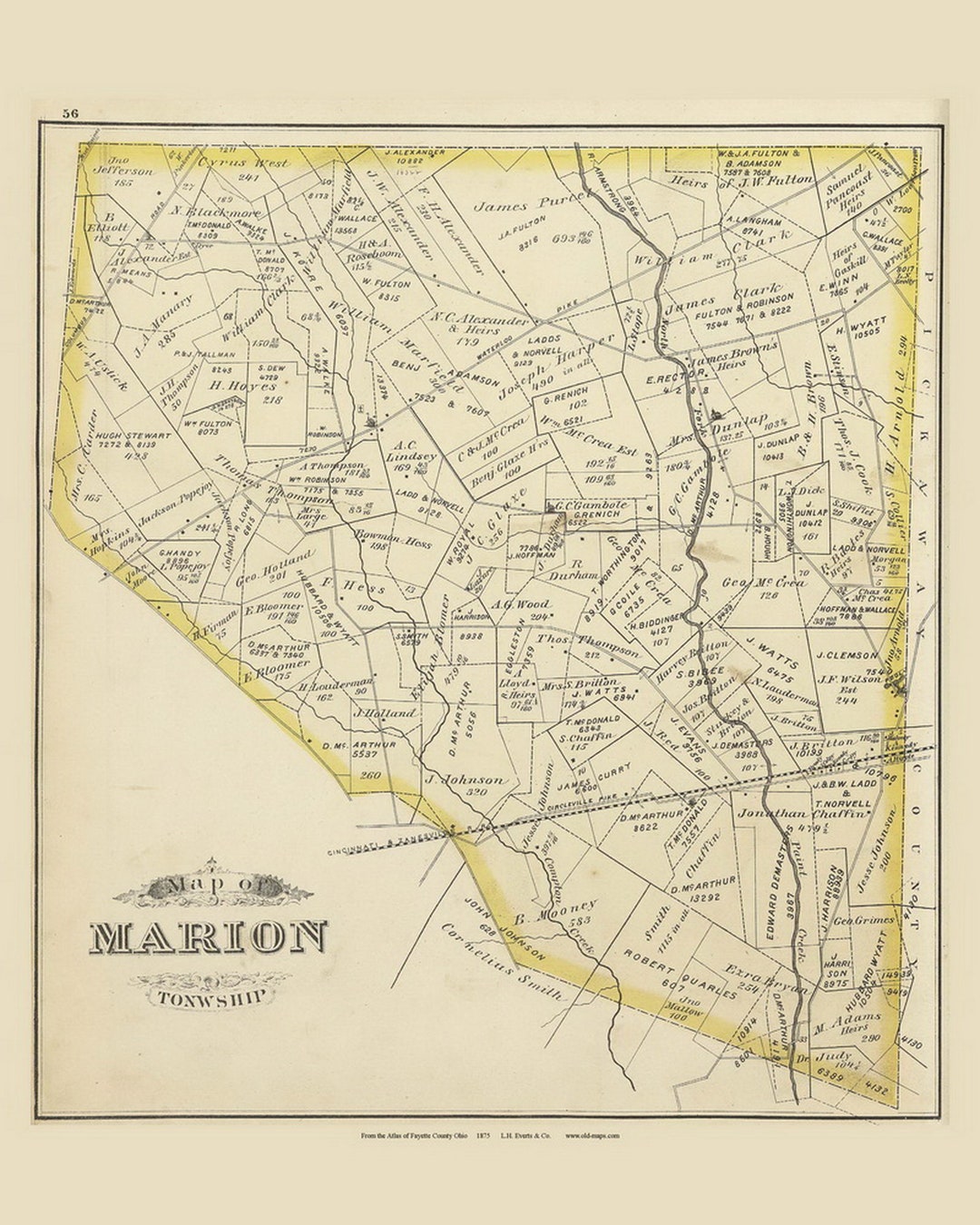 Marion 1875 - Old Town Map Reprint - Fayette County Ohio - Homeowner ...