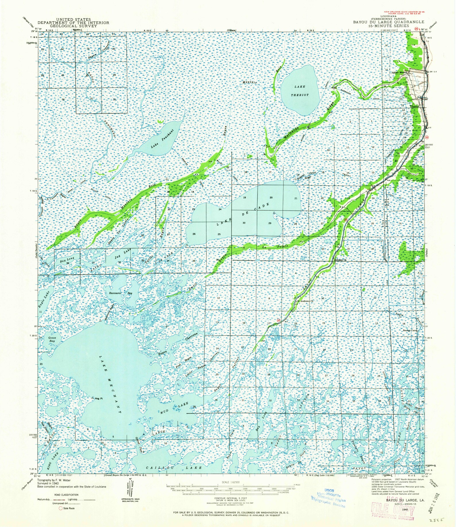Bayou Du Large 1940 1962 Old Topo Map Theriott Lake De - Etsy