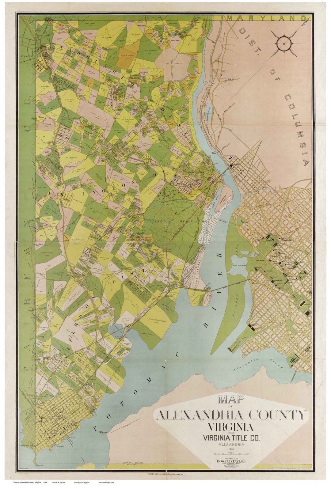 Alexandria County Virginia 1900 - Old Wall Map With Homeowner Names ...