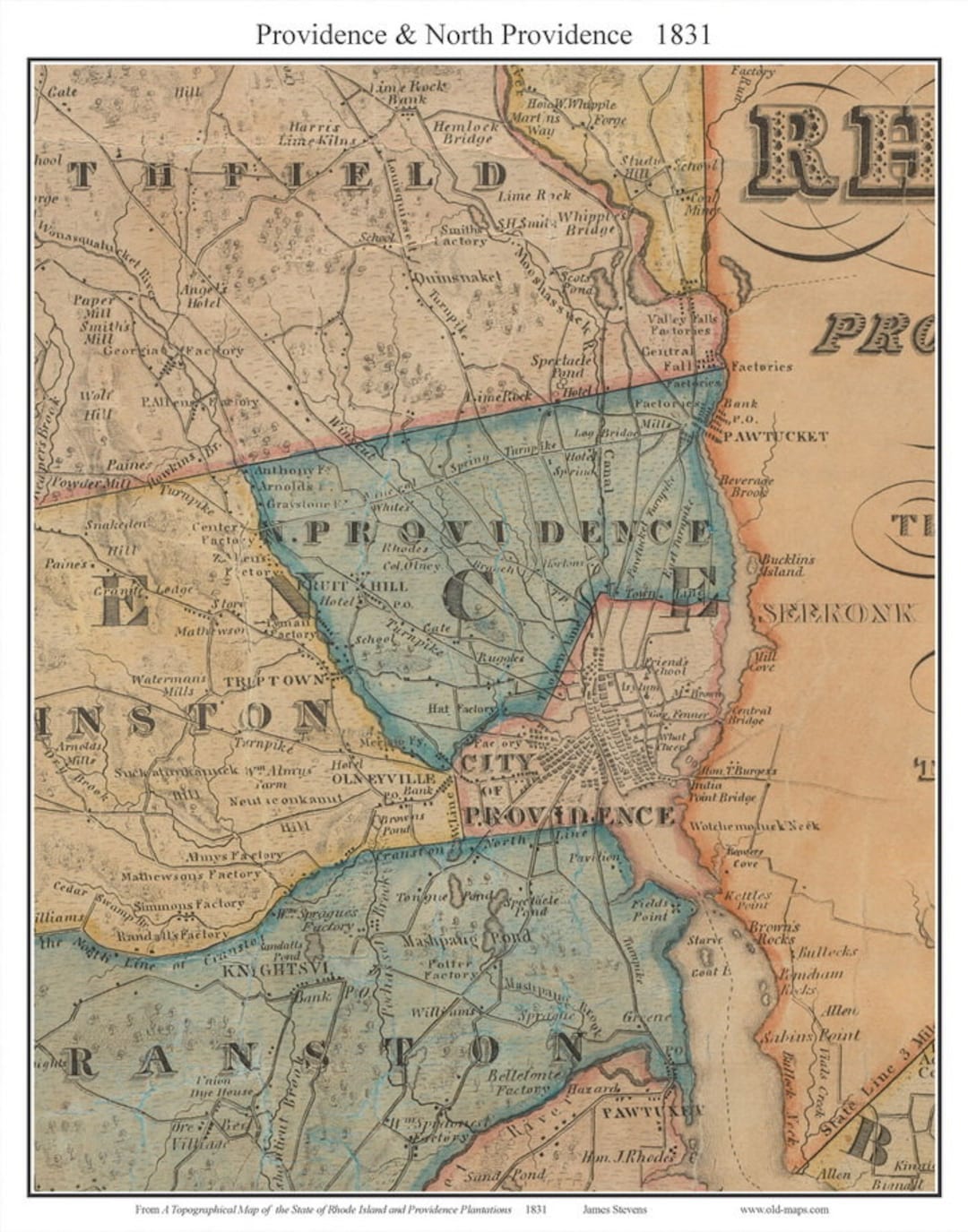 Providence 1831 Old Town Map - Rhode Island Reprint State RI TM - Etsy