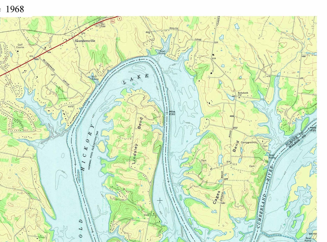 Old Hickory Lake 1968 Old Map western Section Topo Nashville - Etsy UK