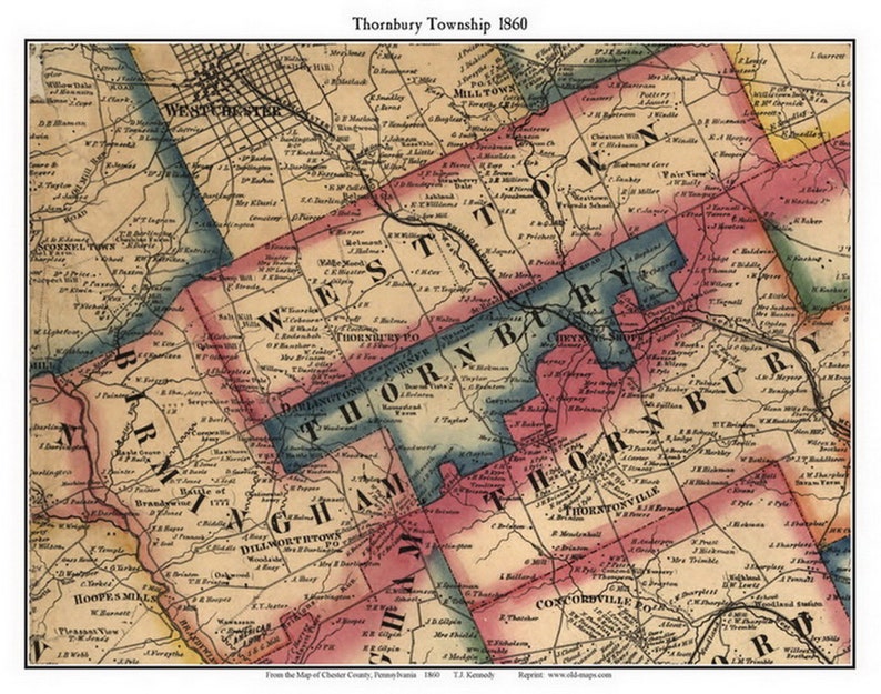 Thornbury 1860 Old Town Map With Homeowner Names- Darlingtons Corner ...