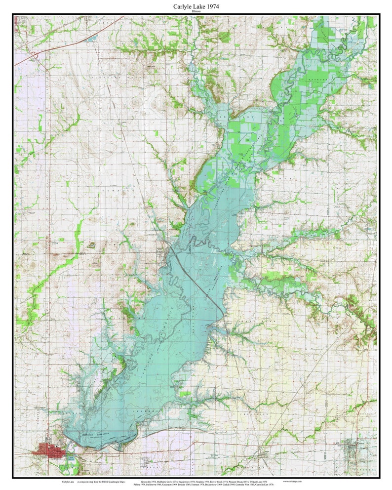 Carlyle Lake 1974 USGS Old Topographic Map Custom Composite - Etsy