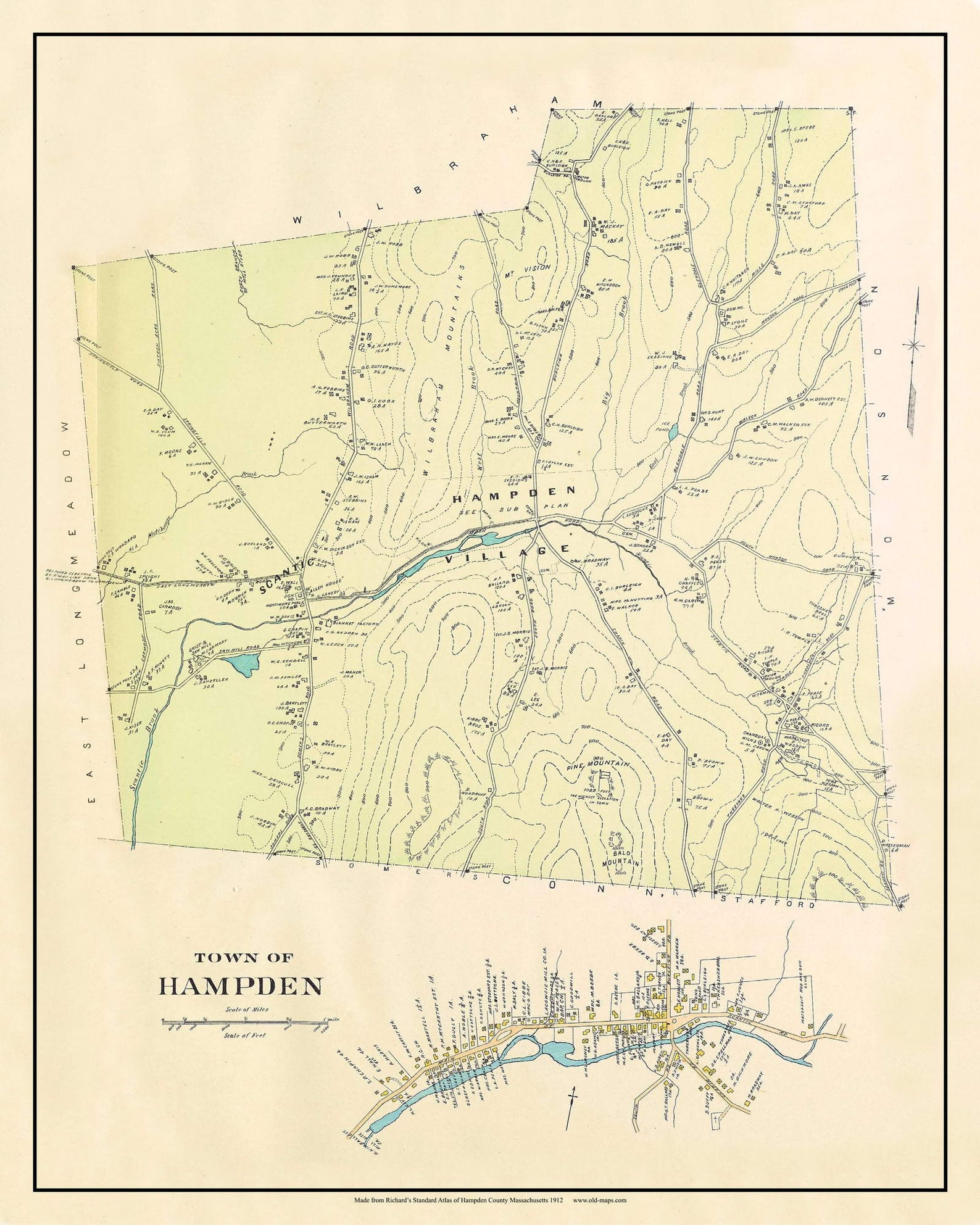 Hampden 1912 Old Town Map Custom Reprint Hampden County - Etsy