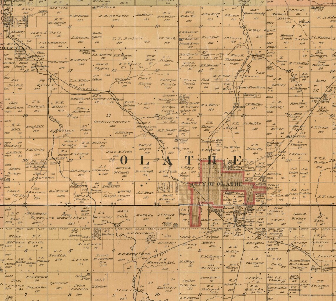 Johnson County Kansas 1886 Old Wall Map Reprint | Etsy