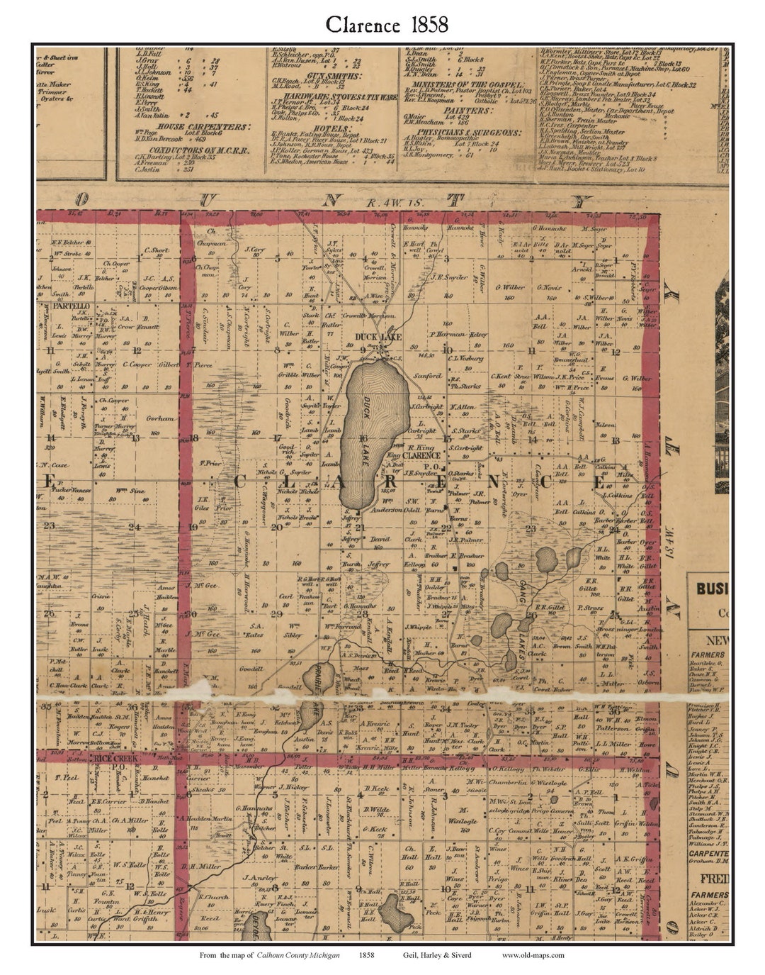 Clarence 1858 Old Town Map With Homeowner Names - Duck Lake - Gang ...