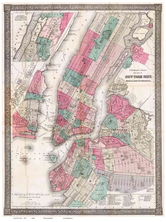 New York City Brooklyn 1870 Map by Colton Reprint NYC - Etsy