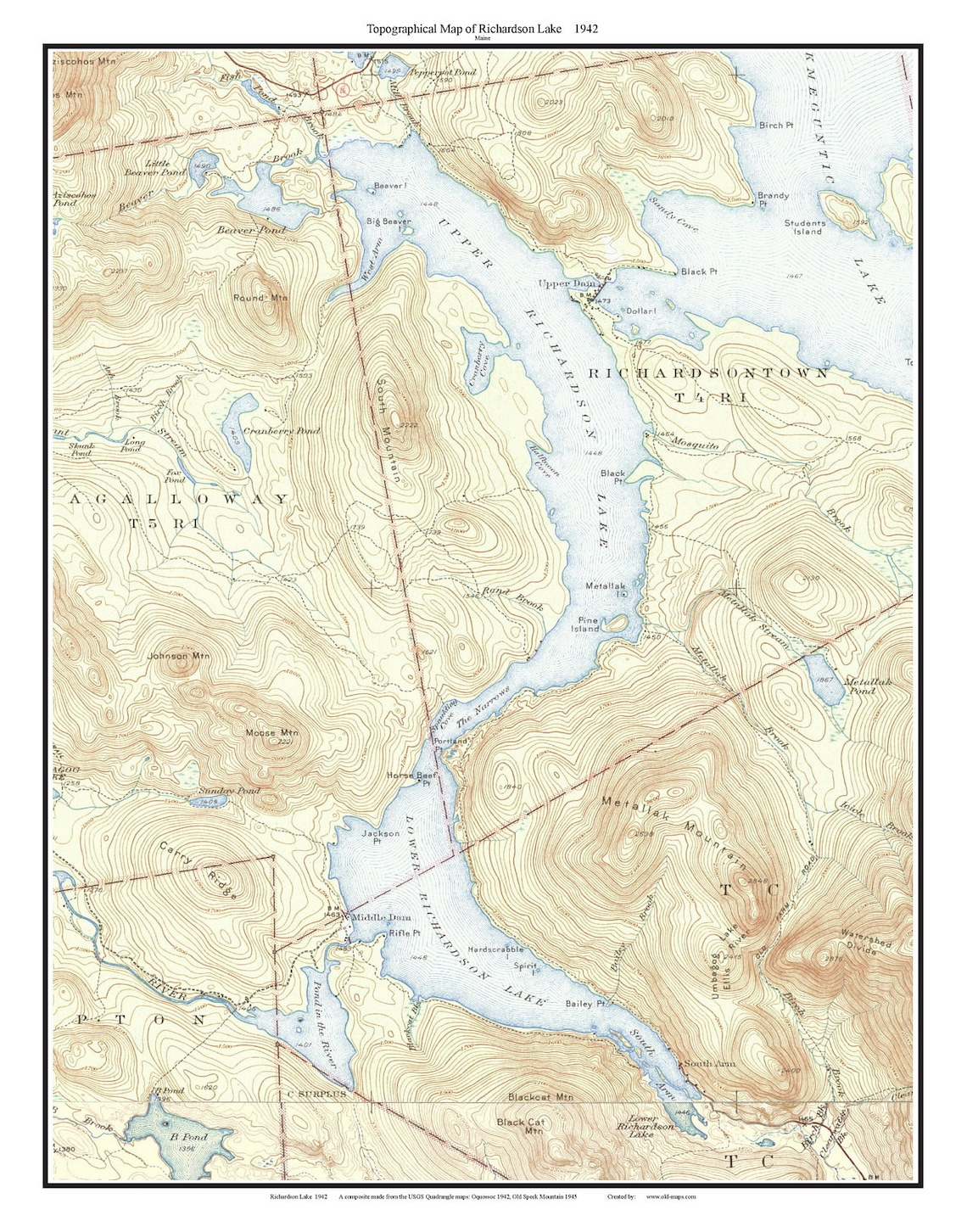 Richardson Lake 1942 Old Topographic Map USGS Custom - Etsy