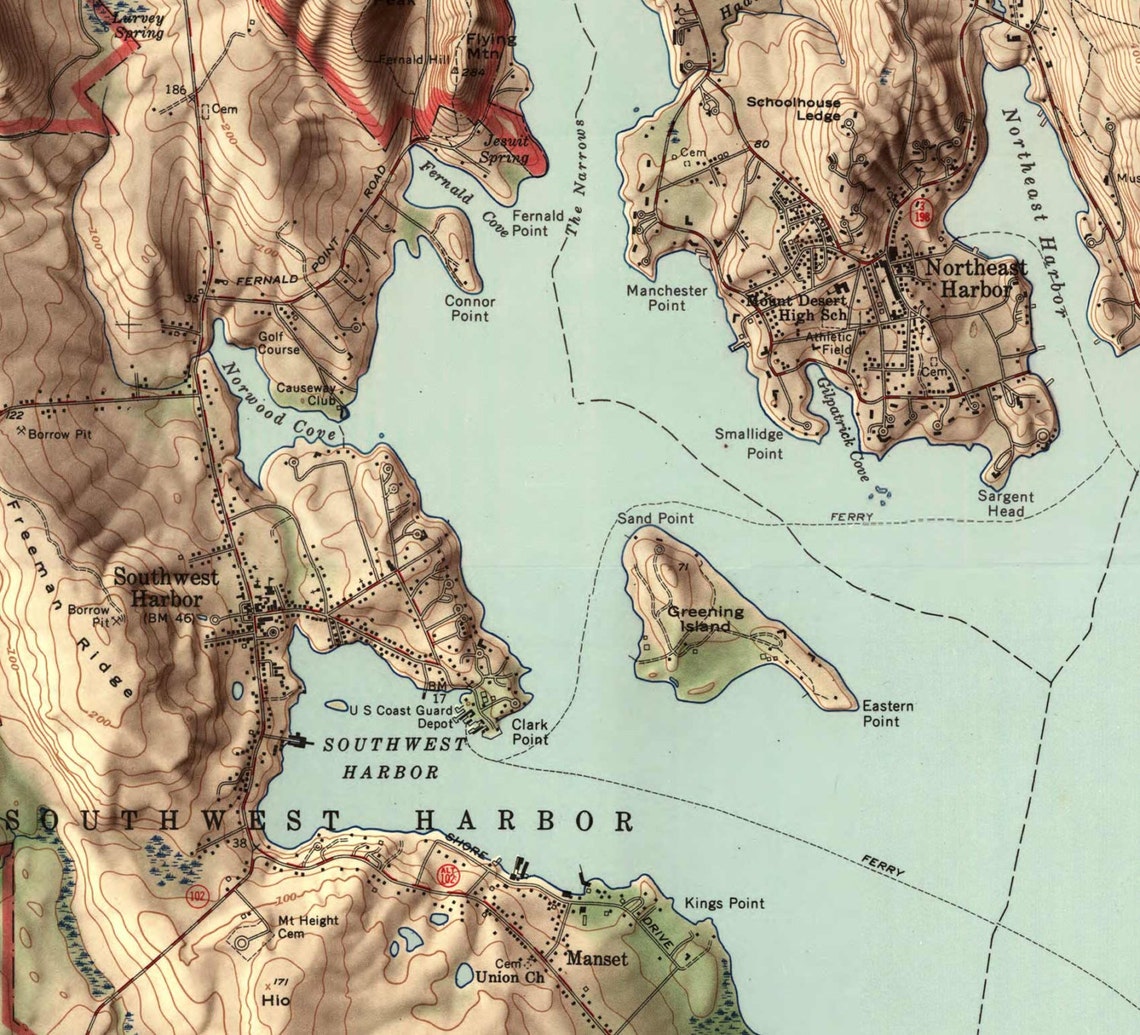 Acadia National Park 1960 Old Wall Map 3D Maine Reprint LC - Etsy