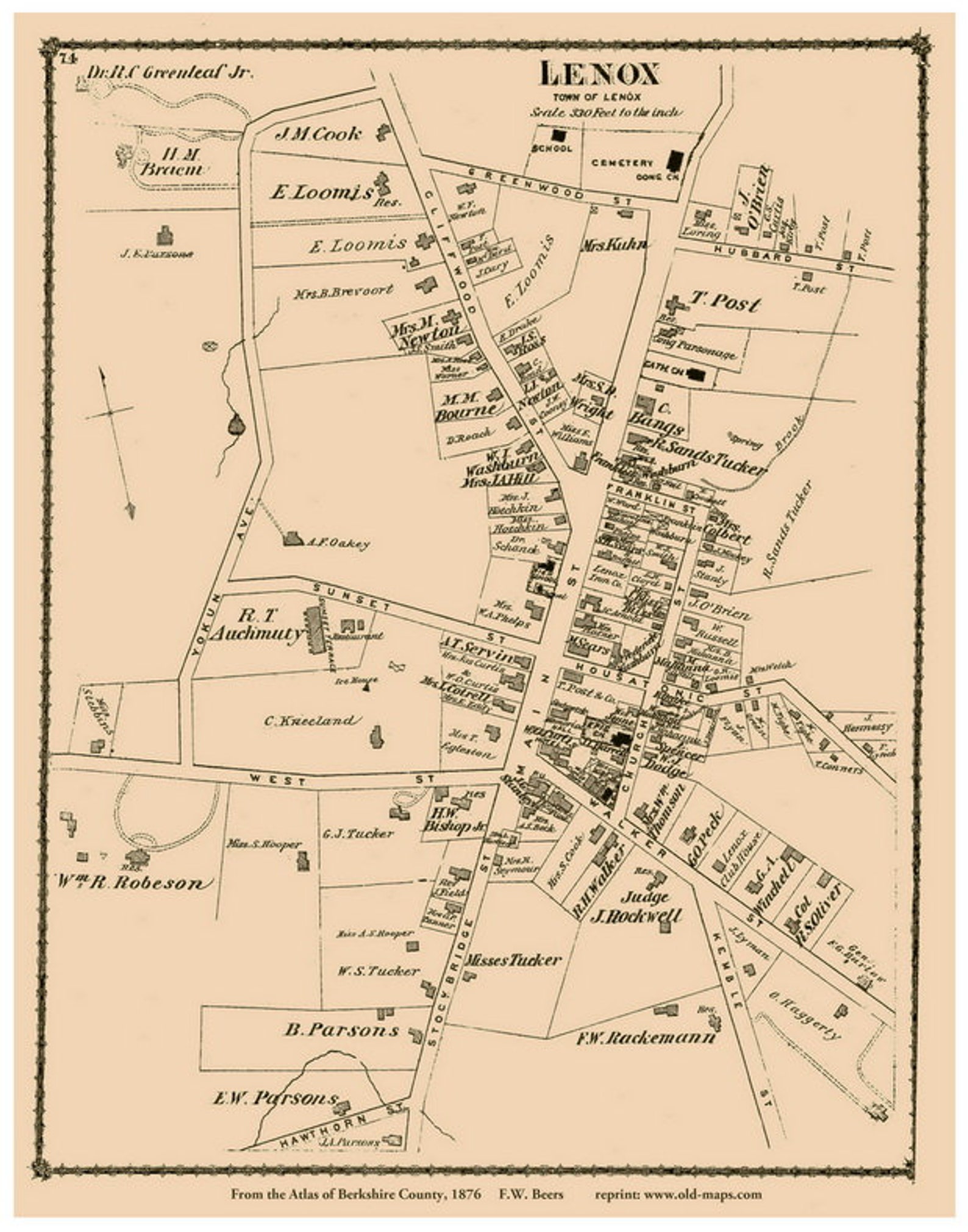 Lenox Village 1876 Old Town Map Reprint Berkshire County - Etsy