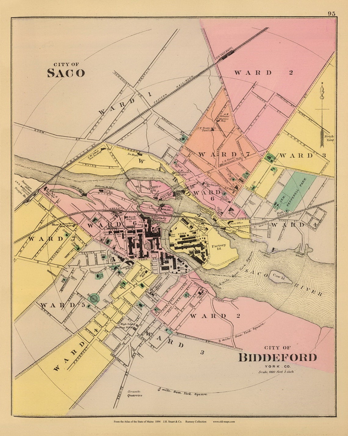 Cities of Biddeford and Saco 1894 Old Map Reprint Maine State Atlas ...