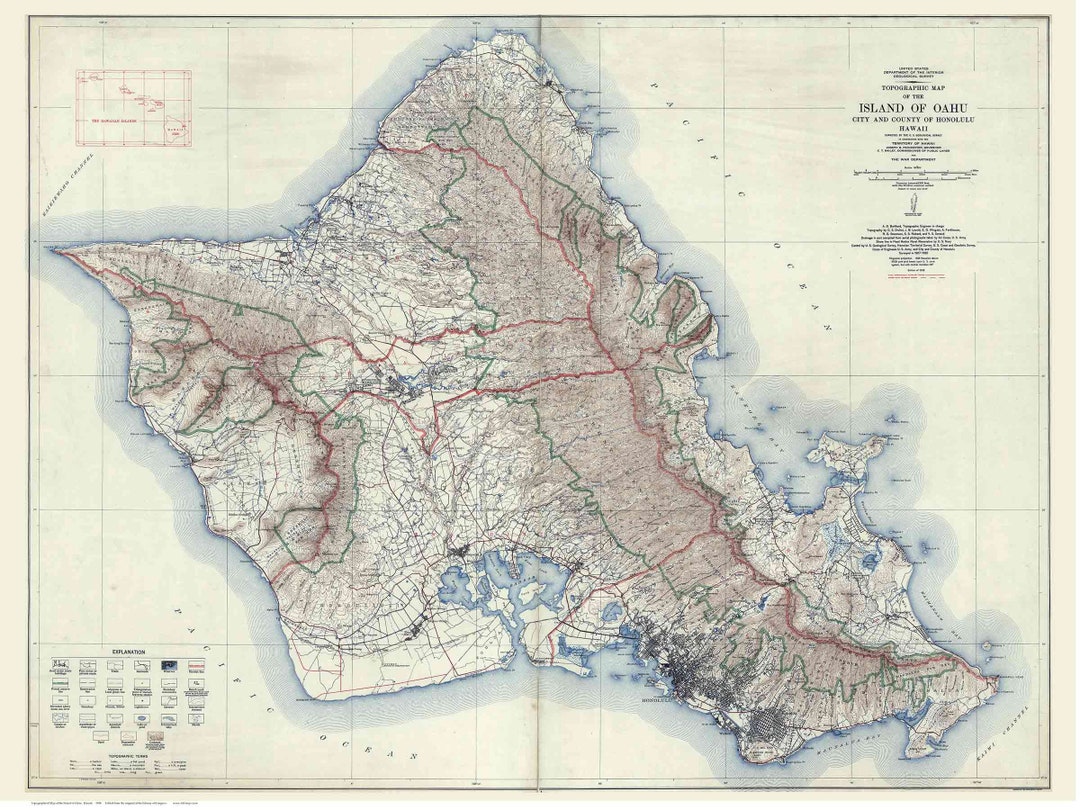 Old Map of Oahu 1938 - USGS Special Map- Hawaiian Islands - Etsy
