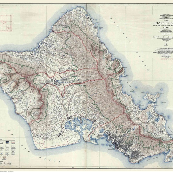 Map of Oahu - Etsy